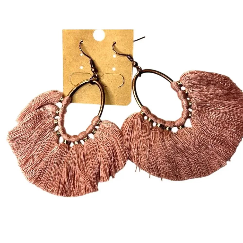 Hand Crafted | Jewelry | Handmade Blush Pink Tassel Hoop Earrings Boho ...